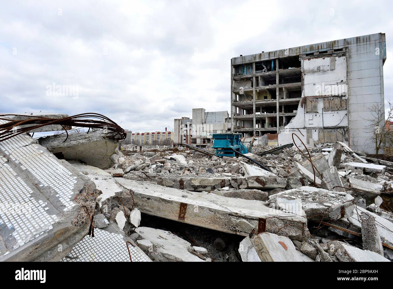 Pieces of Metal and Stone are Crumbling from Demolished Building Floors ...