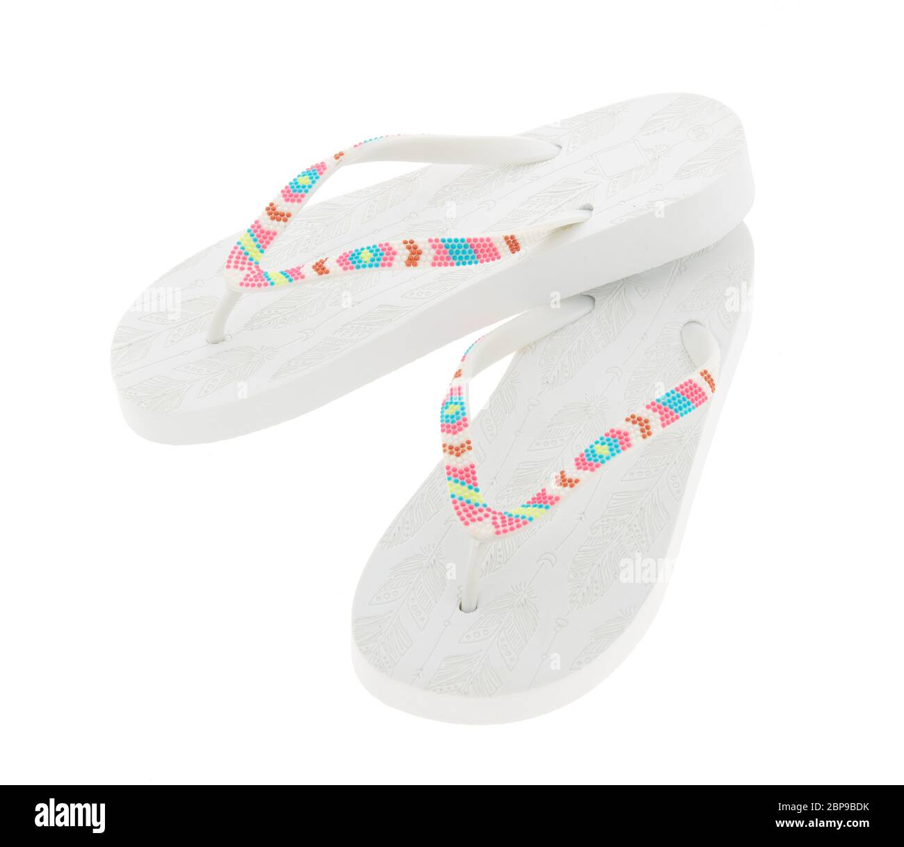 Female white flip flops isolated on white background. Design of female ...