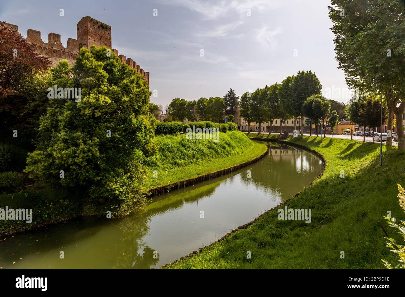 View of the medieval walls and moat of the city of Cittadella, Padua ...