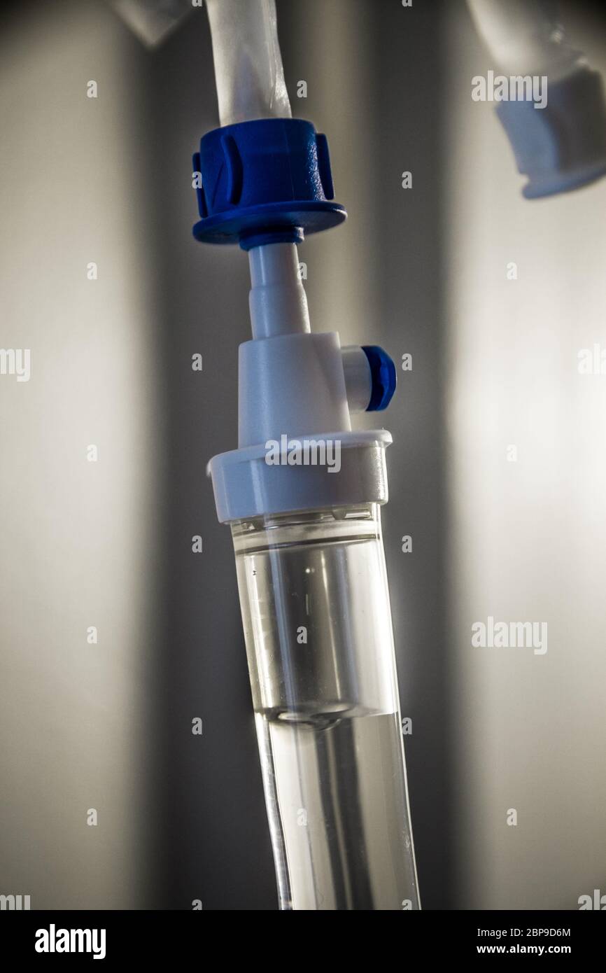 Closeup view of intravenous infusion drip equipment in hospital Stock ...