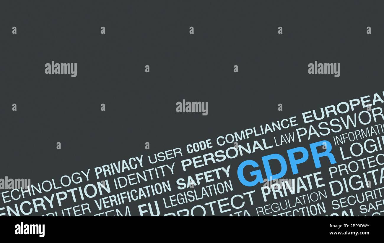 word cloud about general data protection regulation, GDPR concept, lock ...