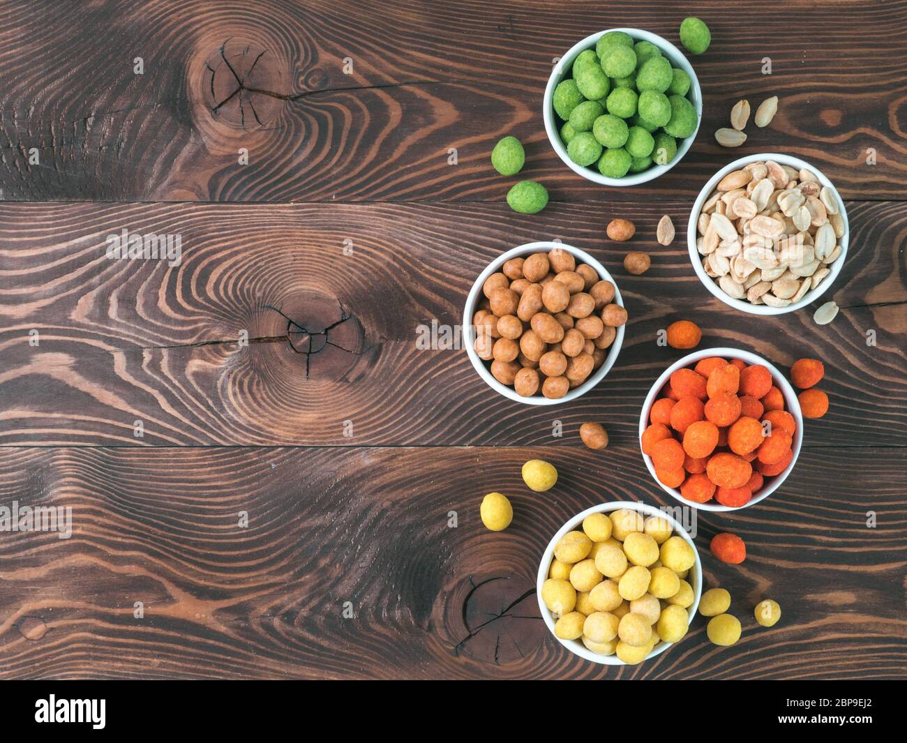 Assortment of different peanuts snack for beer, wine, party bar. Salted ...