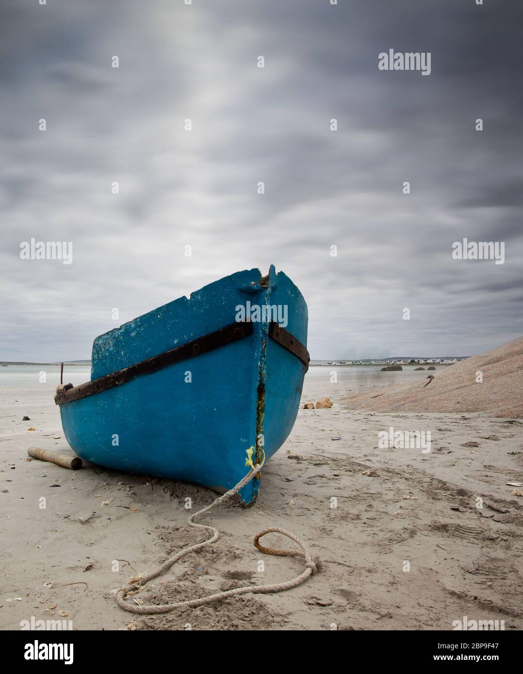 blue boat landscape paternoster west coast south africa Stock Photo - Alamy