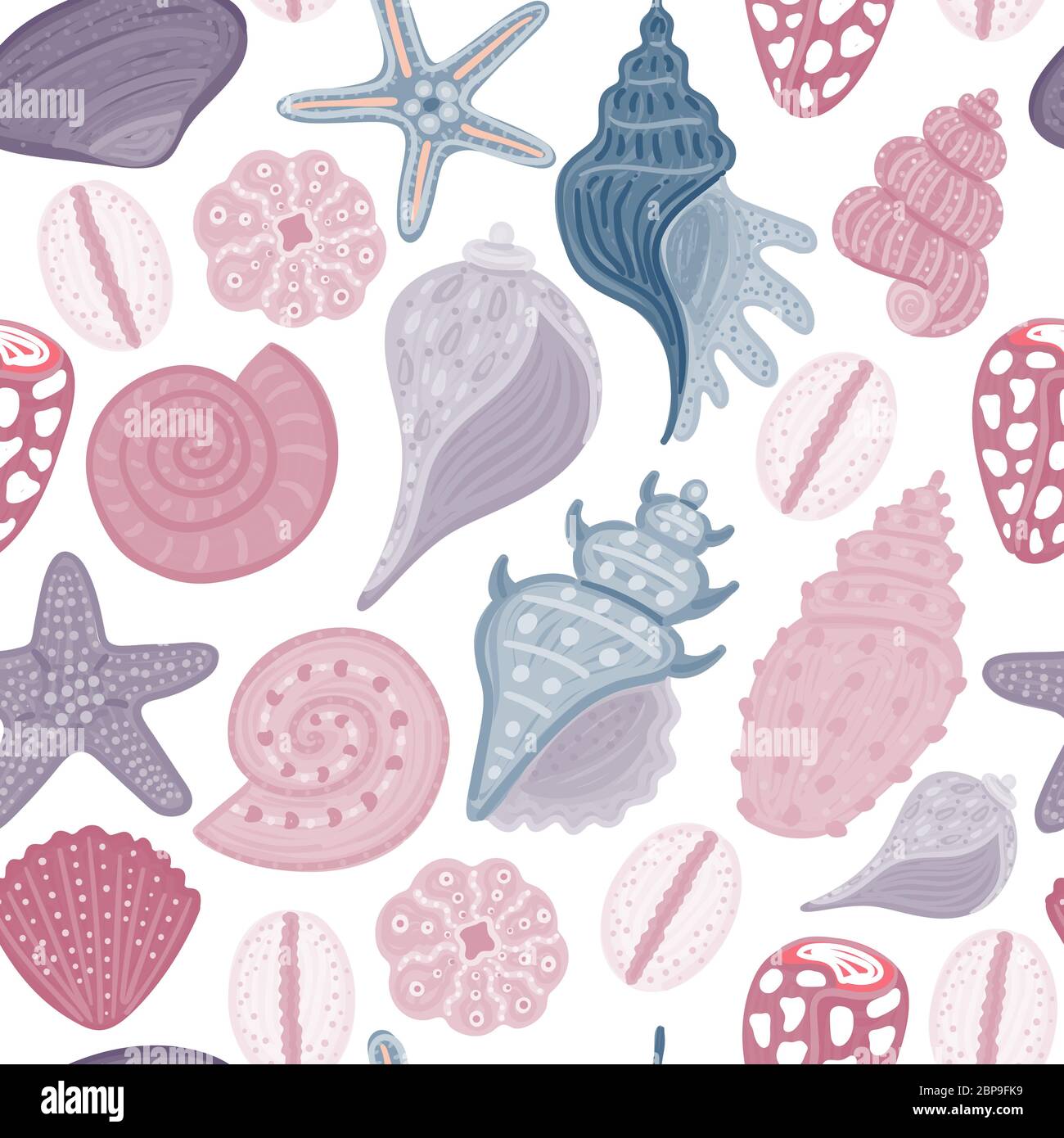 Vector seamless pattern with colorful shells. Ornament with seashells ...