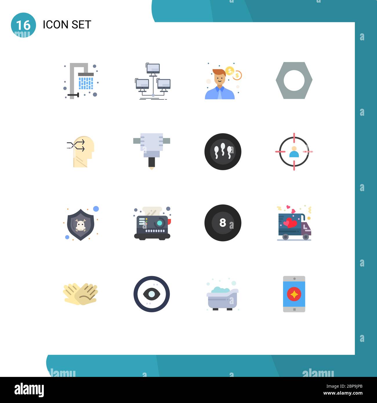 Stock Vector Icon Pack of 16 Line Signs and Symbols for brian, mental ...