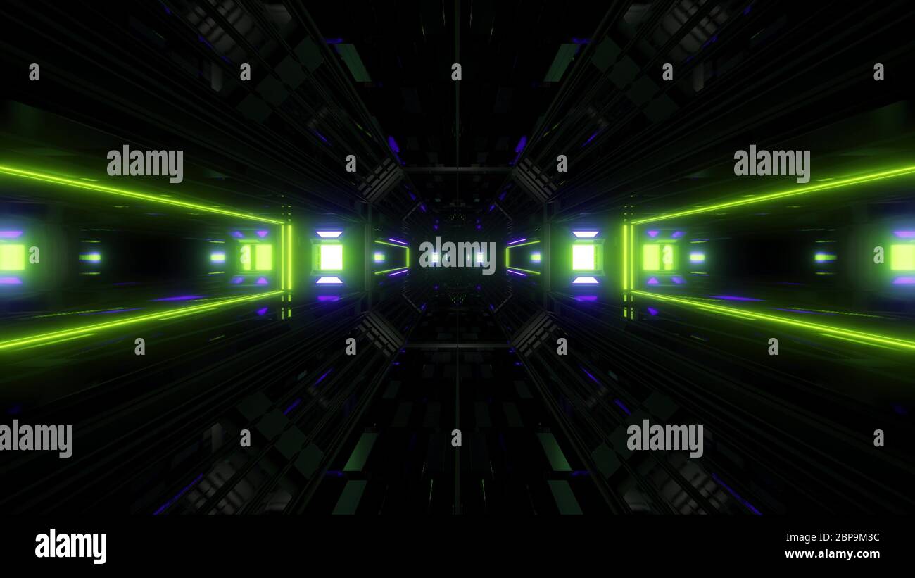 futuristic science-fiction lights glowing tunnel corridor 3d ...