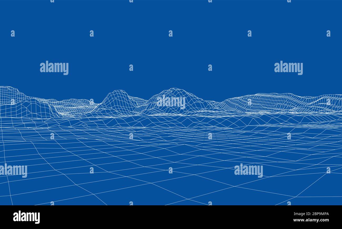 Abstract 3d wire-frame landscape. Blueprint style Stock Vector Image ...