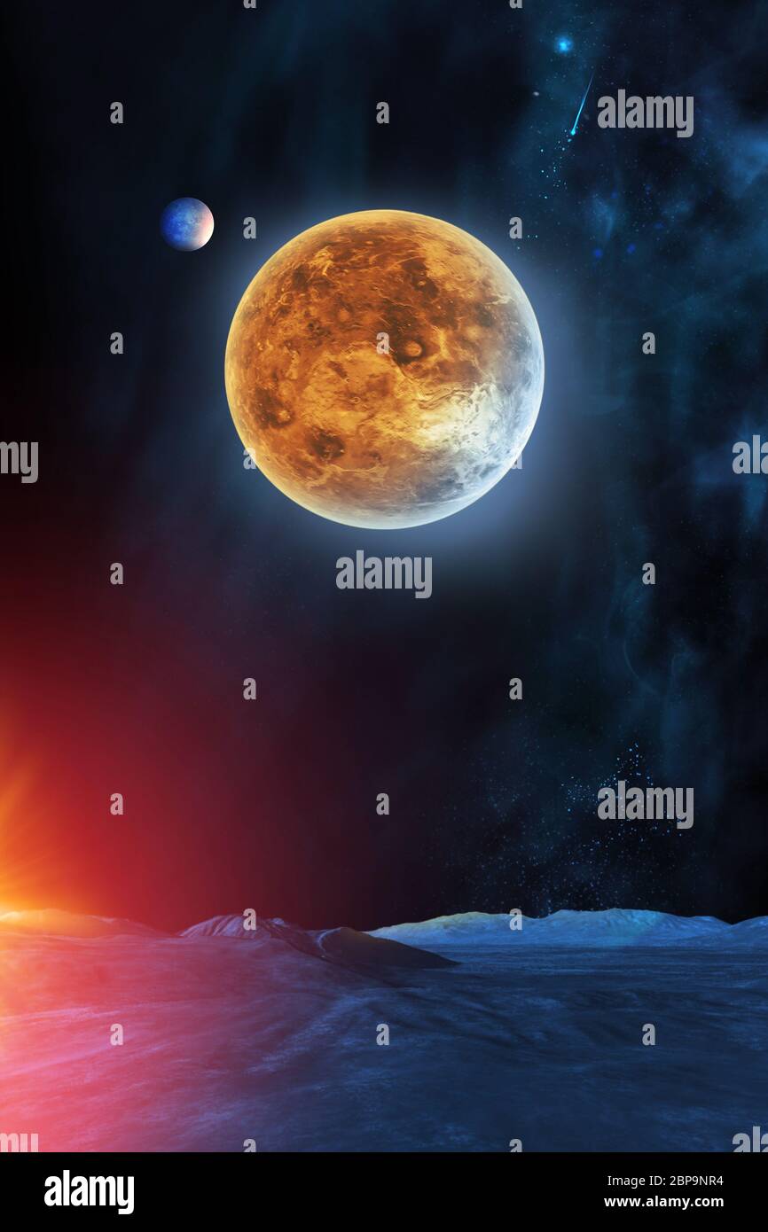 Celestial digital art, Venus planet in sky from neighbor planet view ...