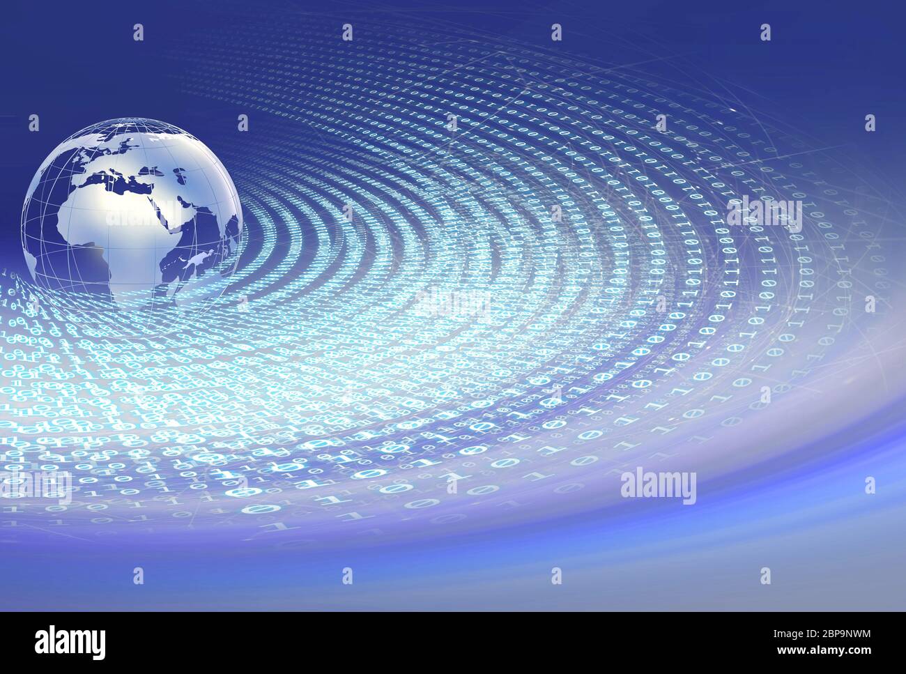 Digital world, binary codes around earth globe with connection lines ...