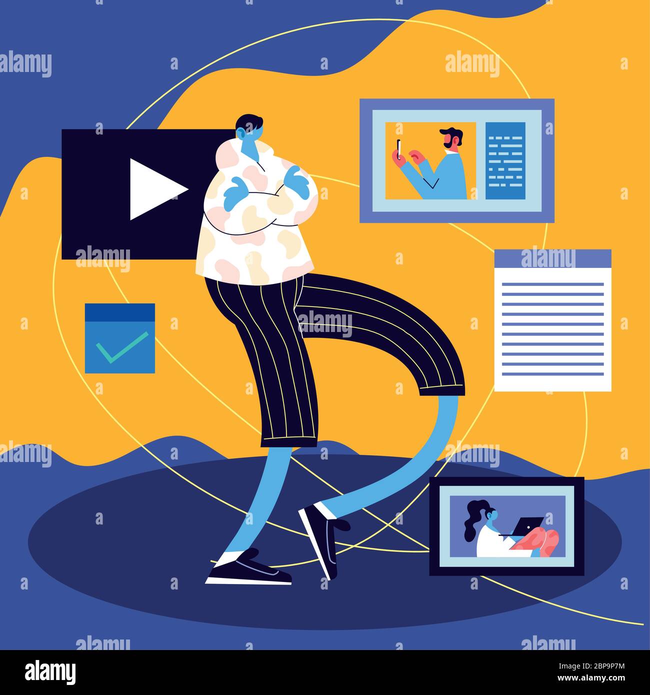 man standing with social media icons vector illustration design Stock ...