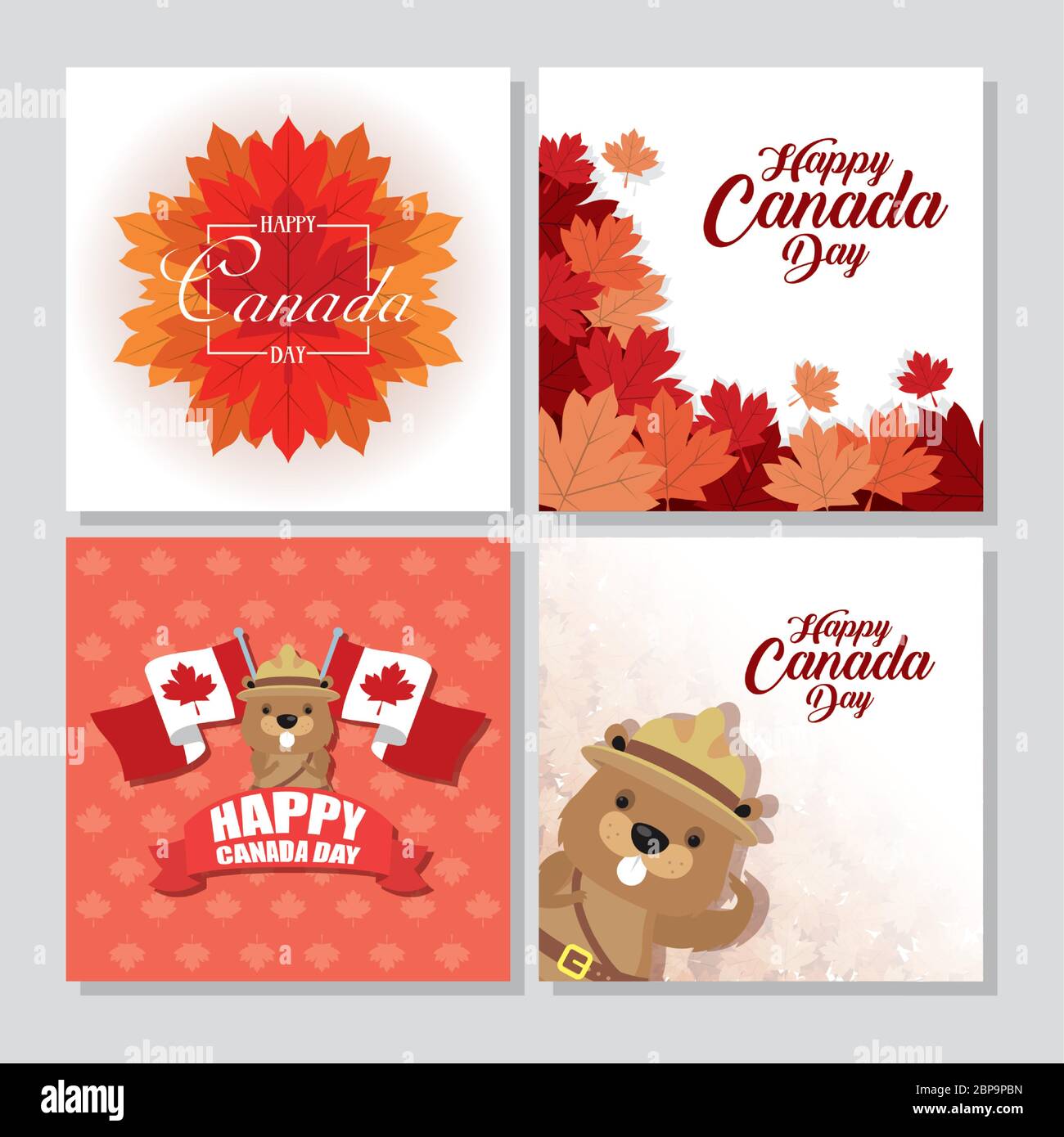 happy canada day with maple leafs and beaver Stock Vector Image & Art ...
