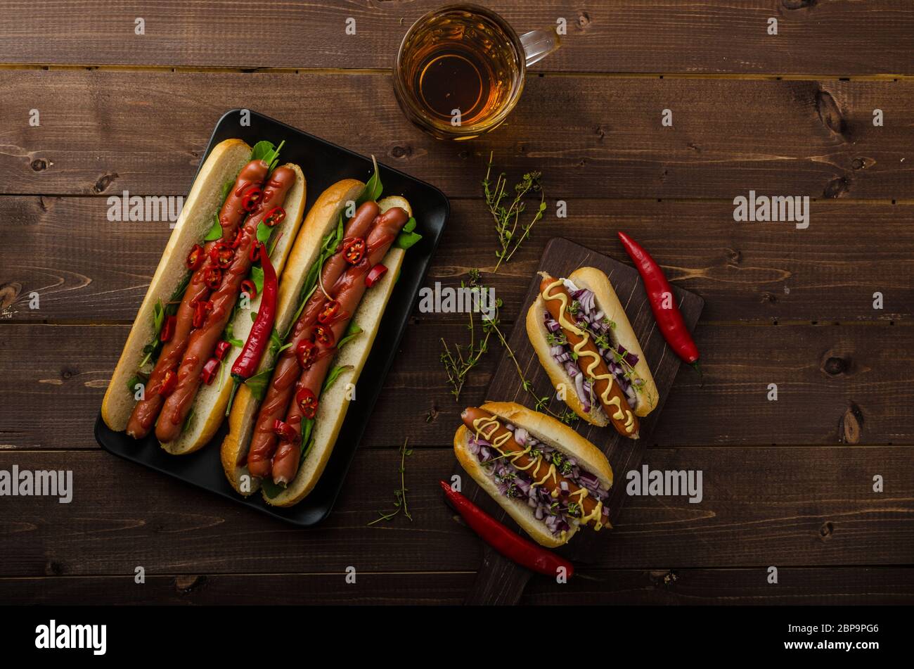 All beef dogs variations, nice hot dogs with beer, differend sizes and ...