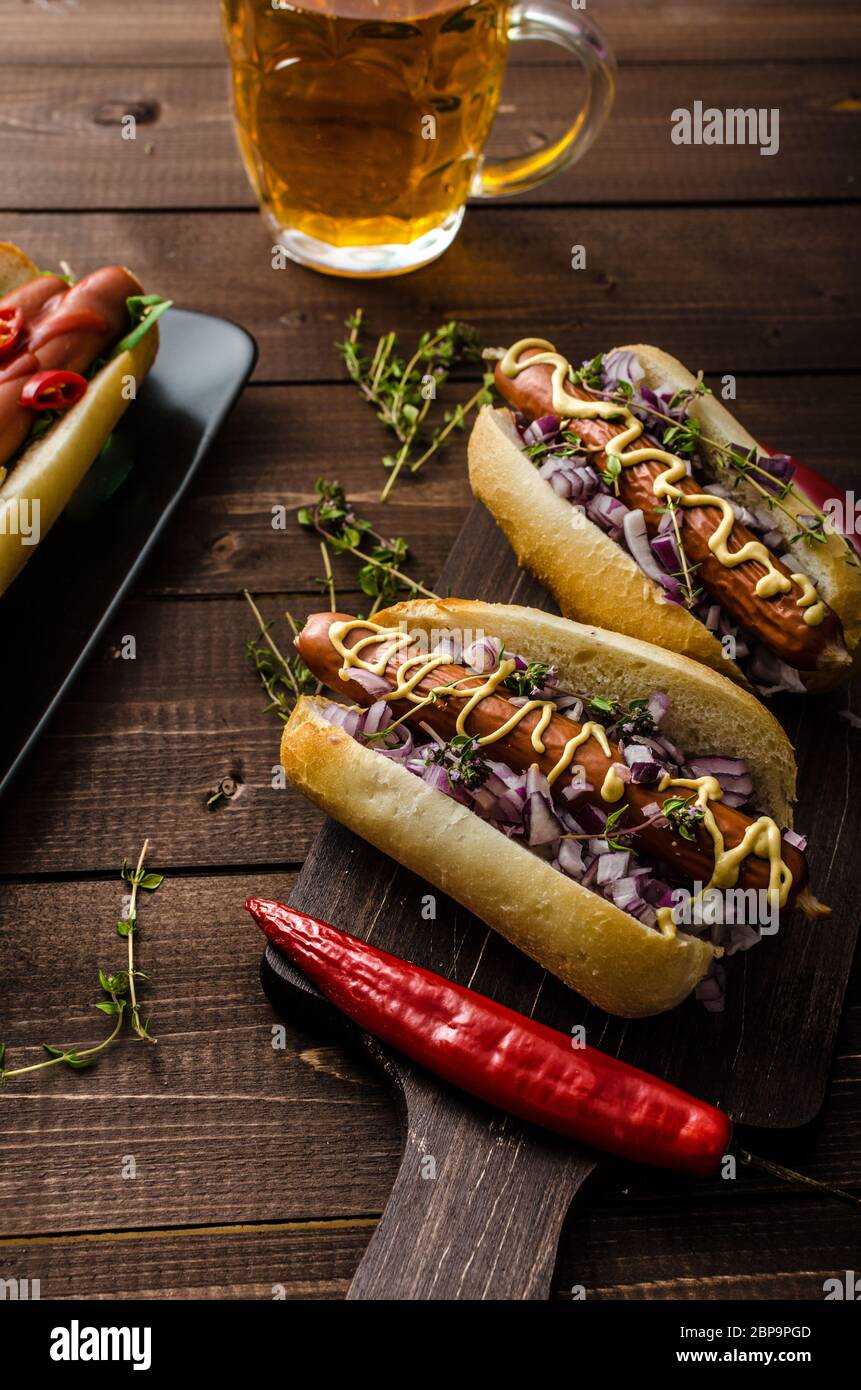 All beef dogs variations, nice hot dogs with beer, differend sizes and ...