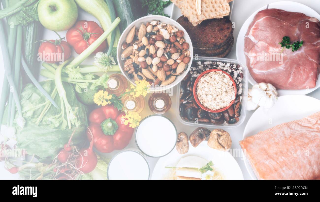 Food for a balanced diet. Composition with variety healthy protein ...