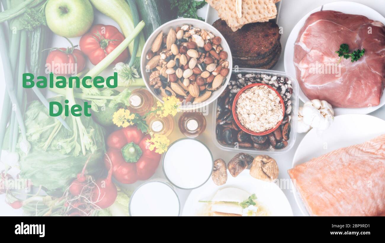 Food for a balanced diet. Composition with variety healthy protein ...