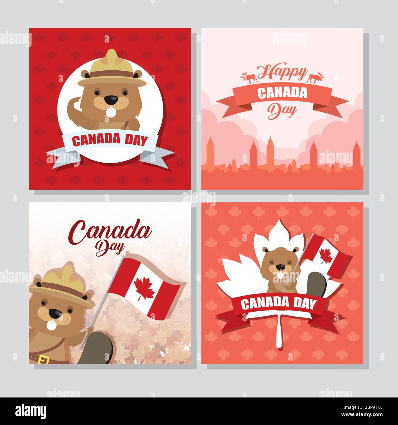 happy canada day with maple leafs and beaver Stock Vector Image & Art ...