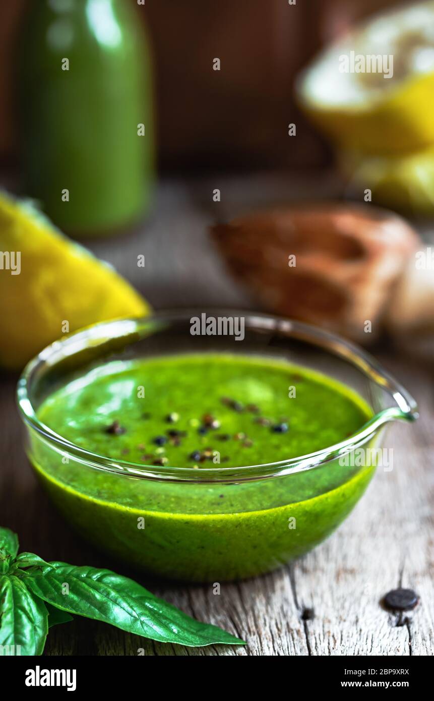 Homemade Basil with Lemon Salad dressing Stock Photo - Alamy