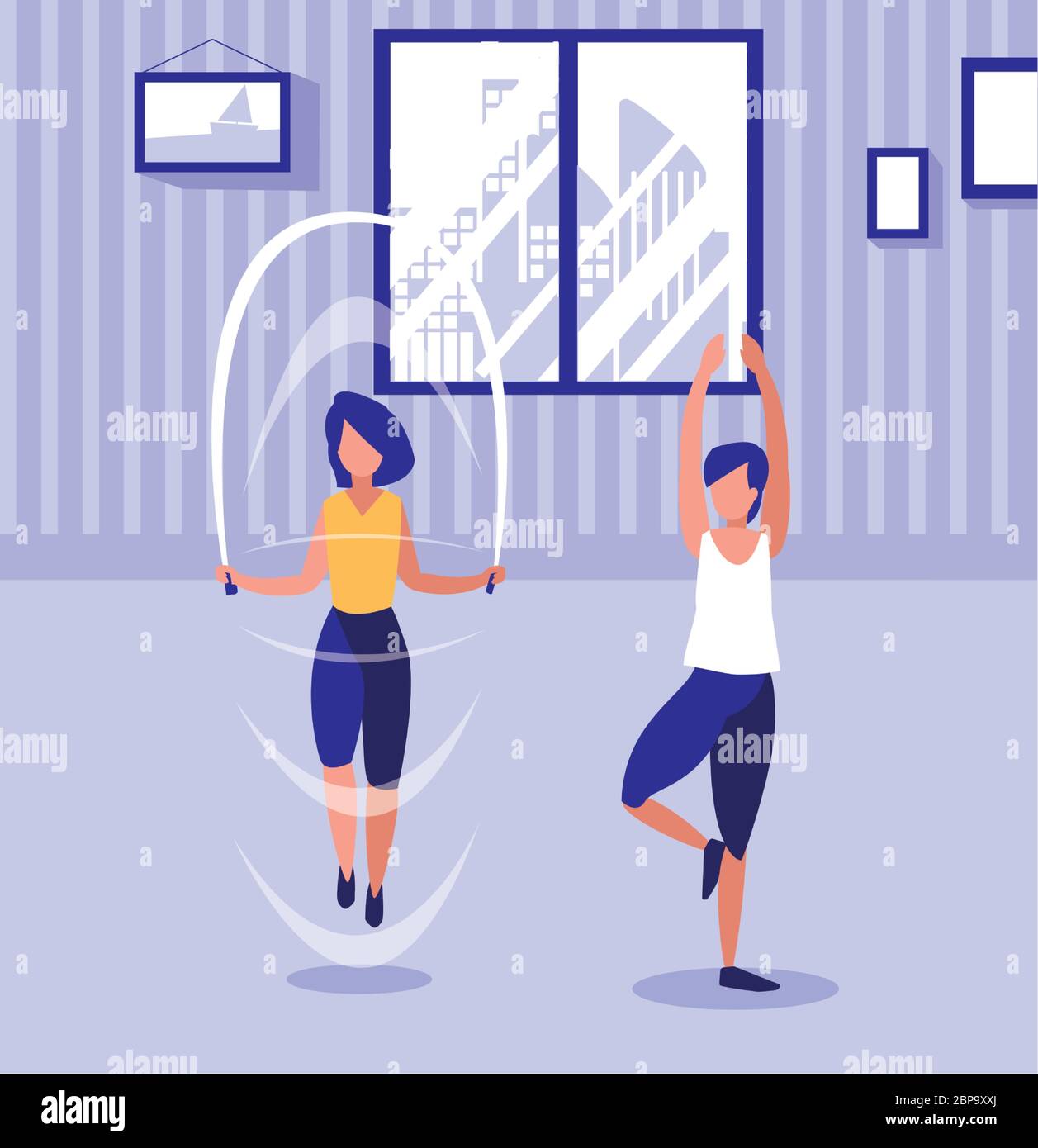 people out doing home workout vector illustration design Stock Vector ...