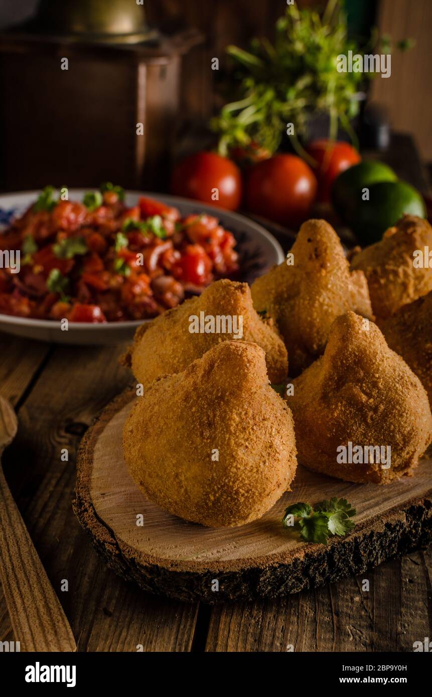 Delicious food consisting of chopped or shredded chicken meat, covered ...