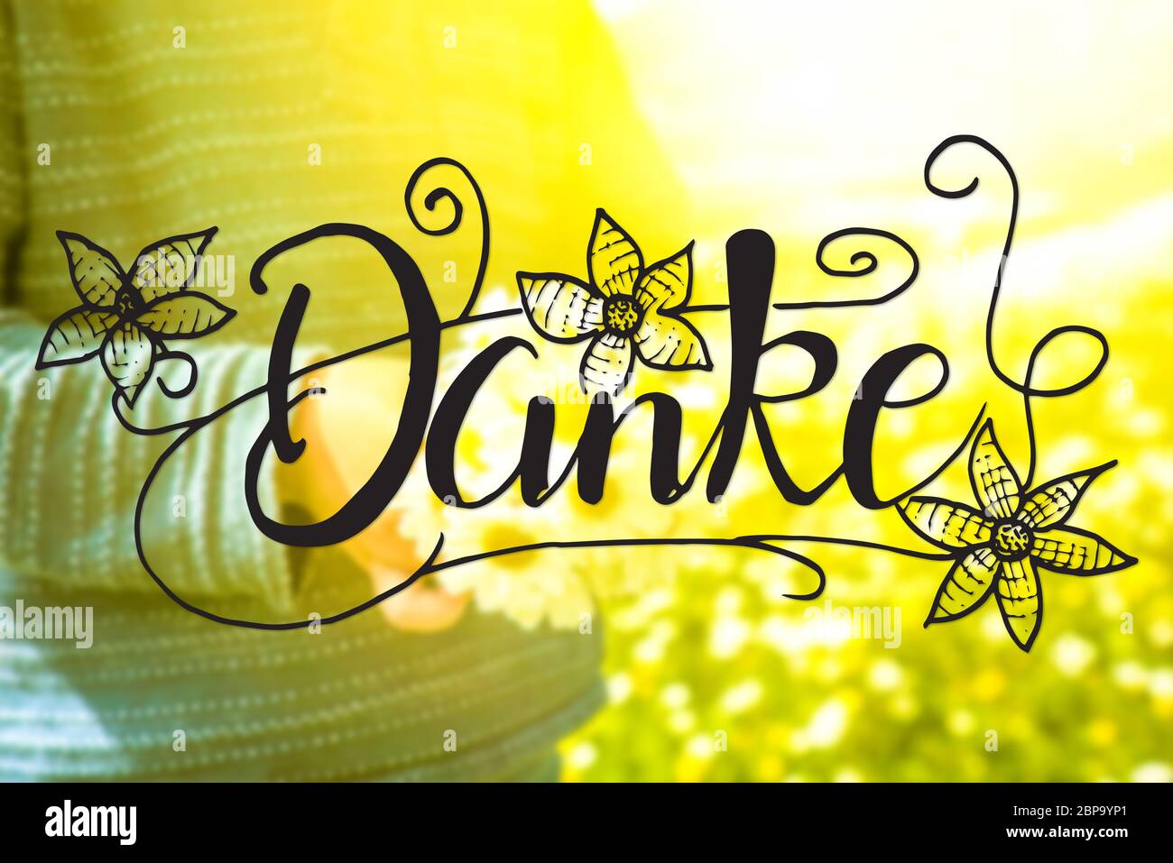 German Calligraphy Danke Means Thank You. Cute Little Kid Is Holding A ...