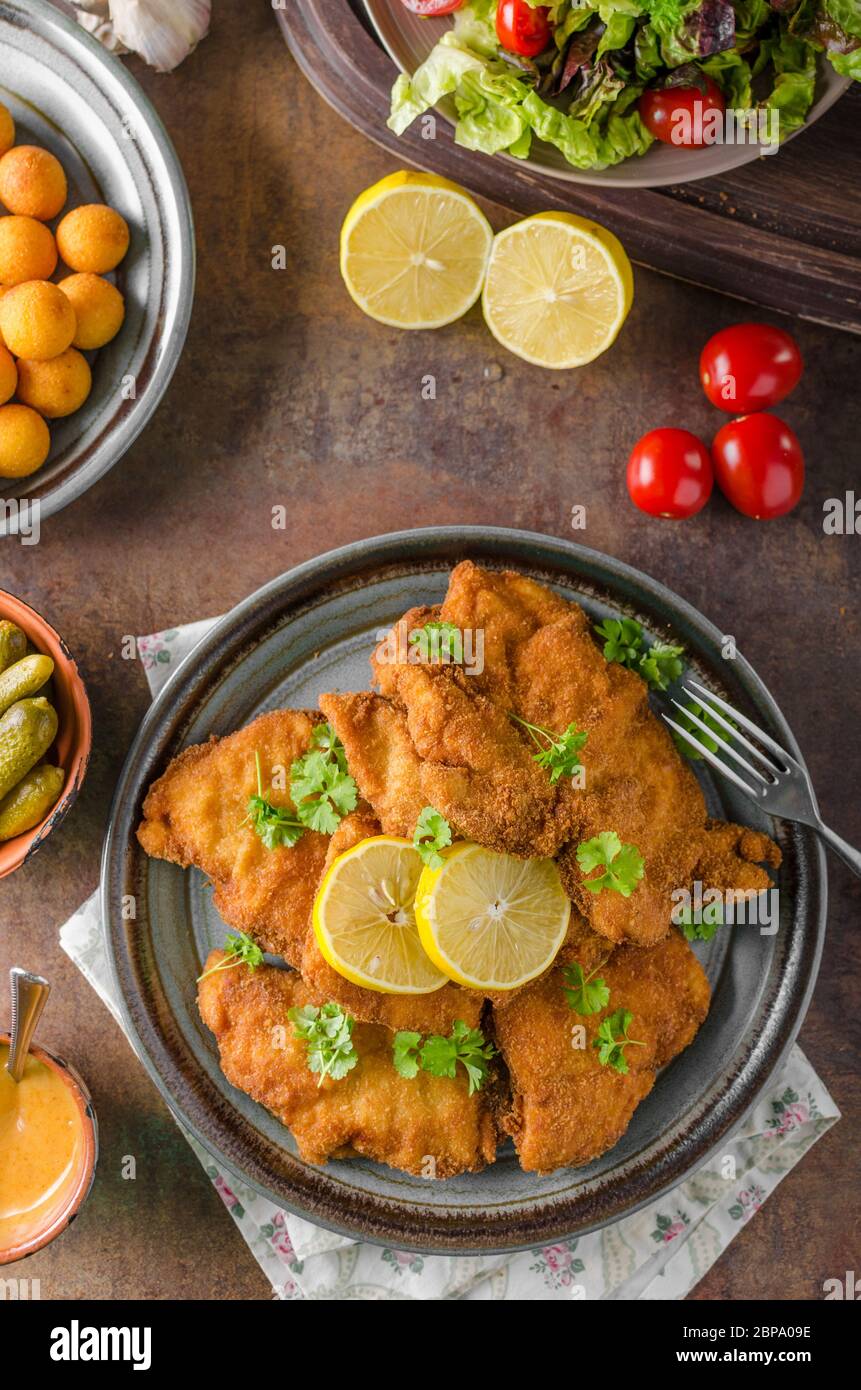 Homemade Breaded German Weiner - bio schnitzel with pickles and ...