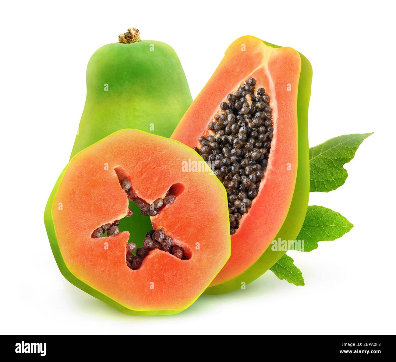 Isolated papaya. Pieces of green papaya fruit isolated on white ...