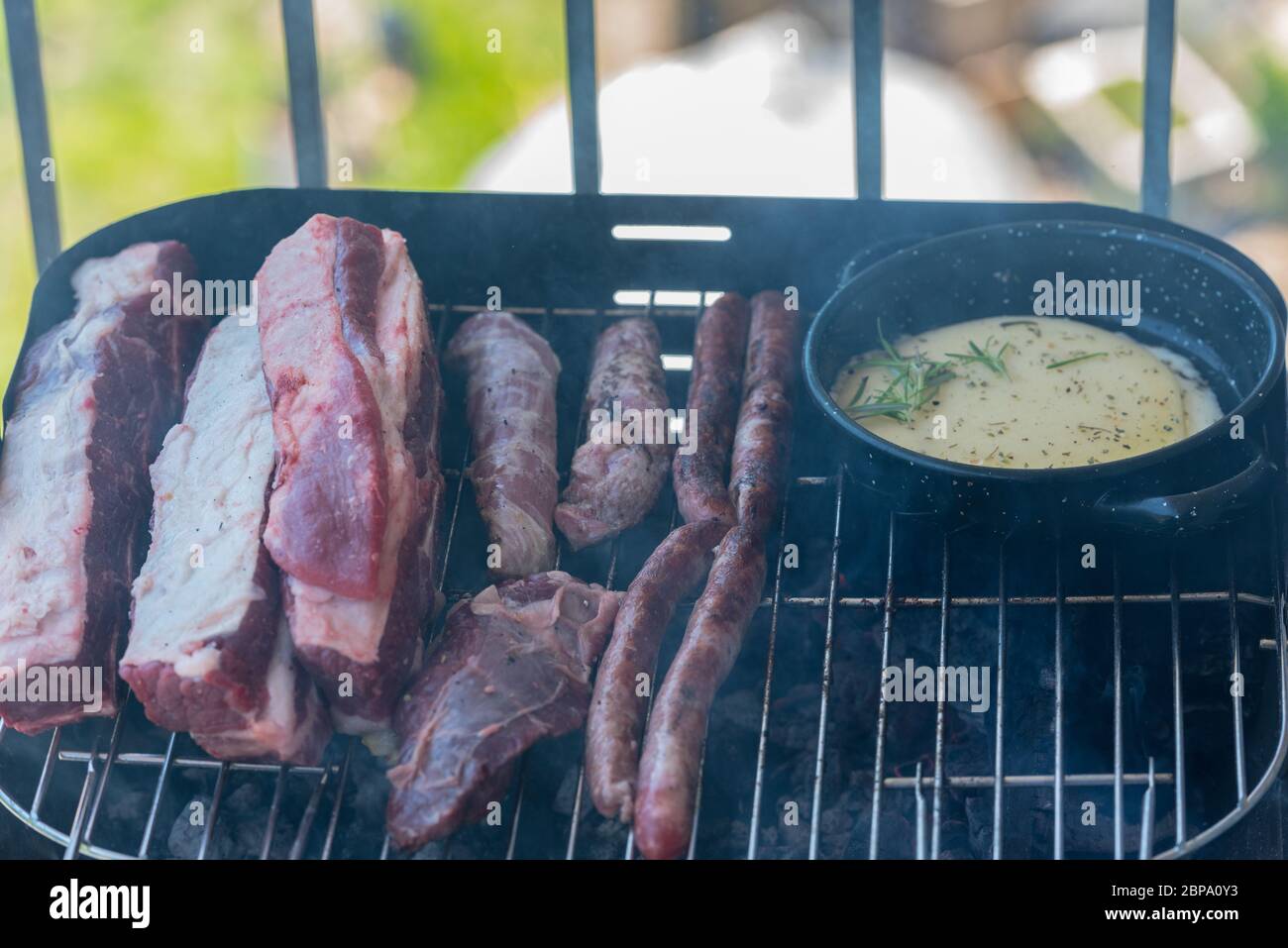 Closeup take of a traditional Argentinian and Uruguayan barbecue ...