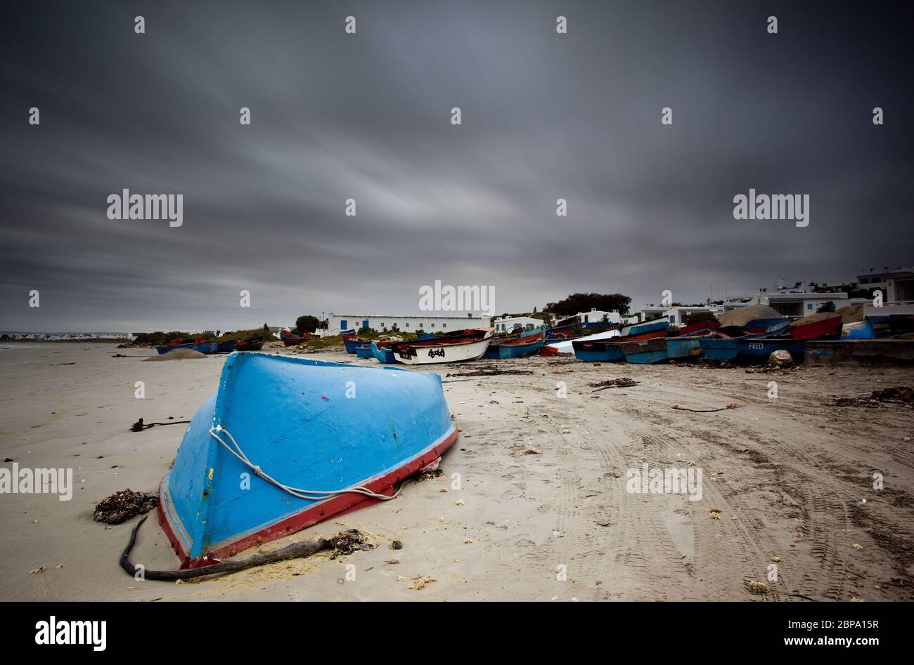 blue boat landscape paternoster west coast south africa Stock Photo - Alamy