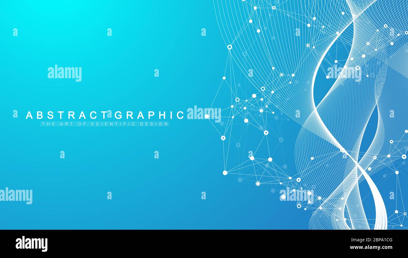 Abstract scientific background with dynamic particles, wave flow. Plexus stream background. 3D ...