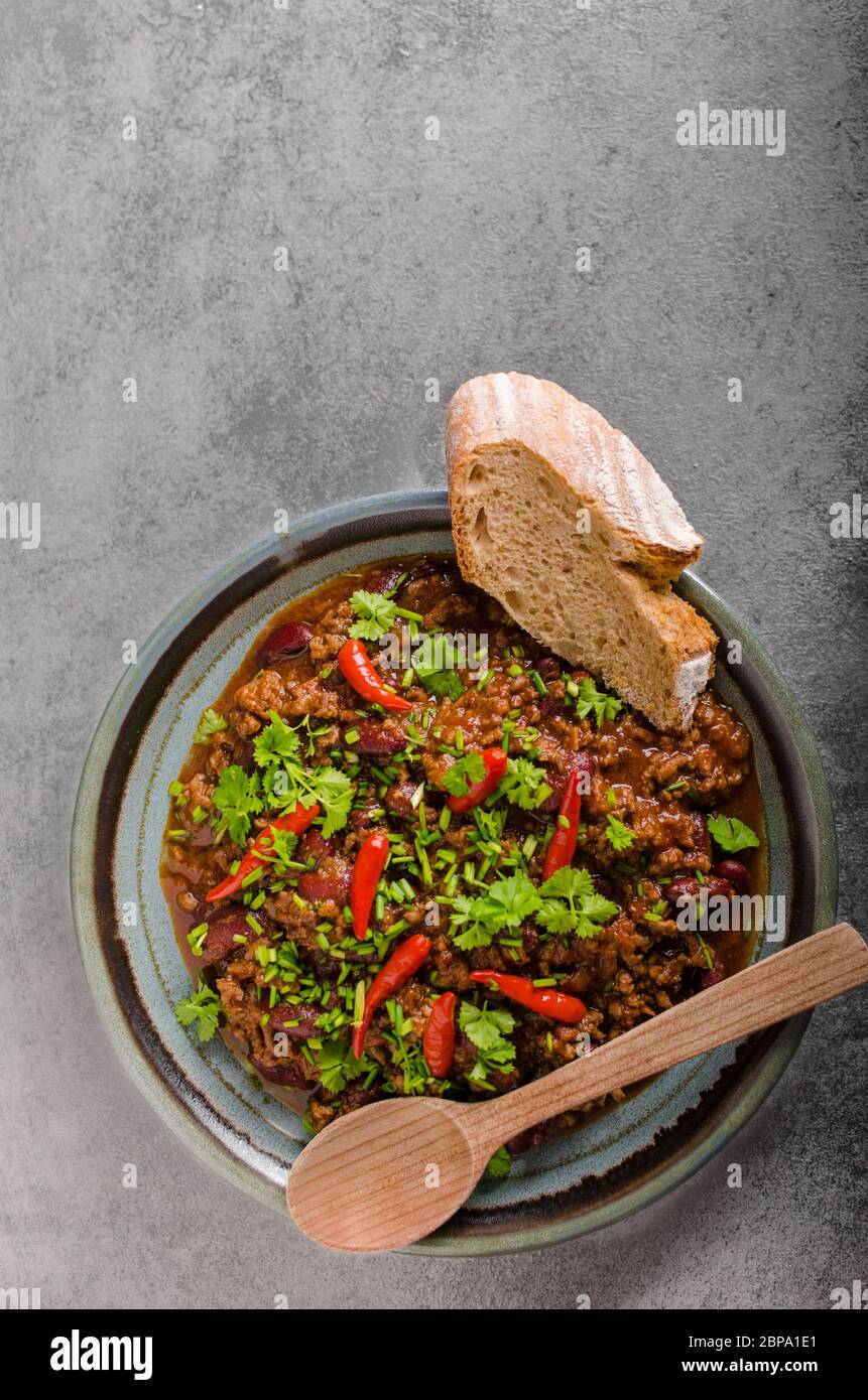Delicious chilli con carne, lots of fresh herbs inside and fresh chilli ...