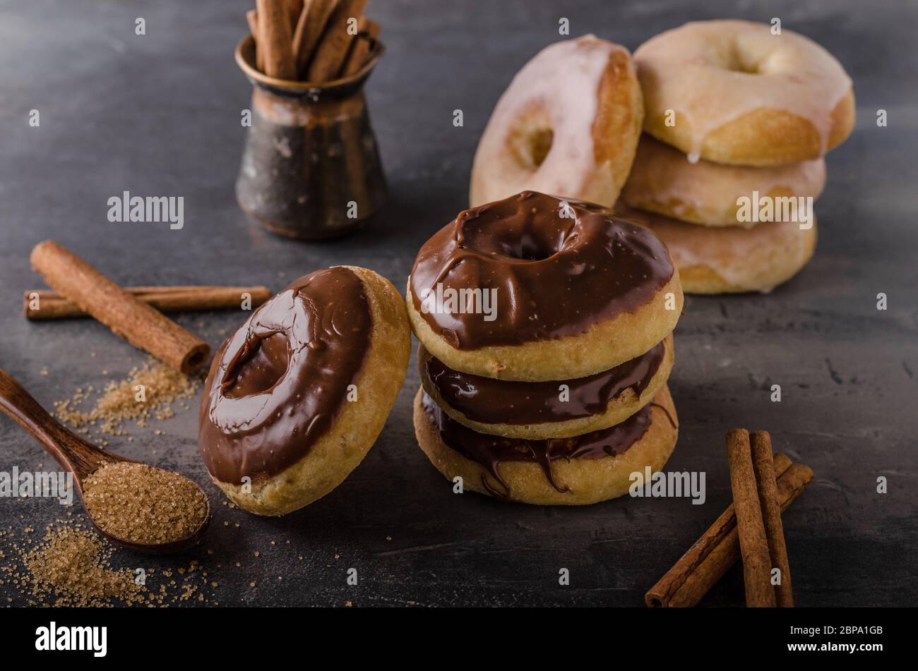 Homemade donuts delish, chocolate and sugar topped Stock Photo - Alamy