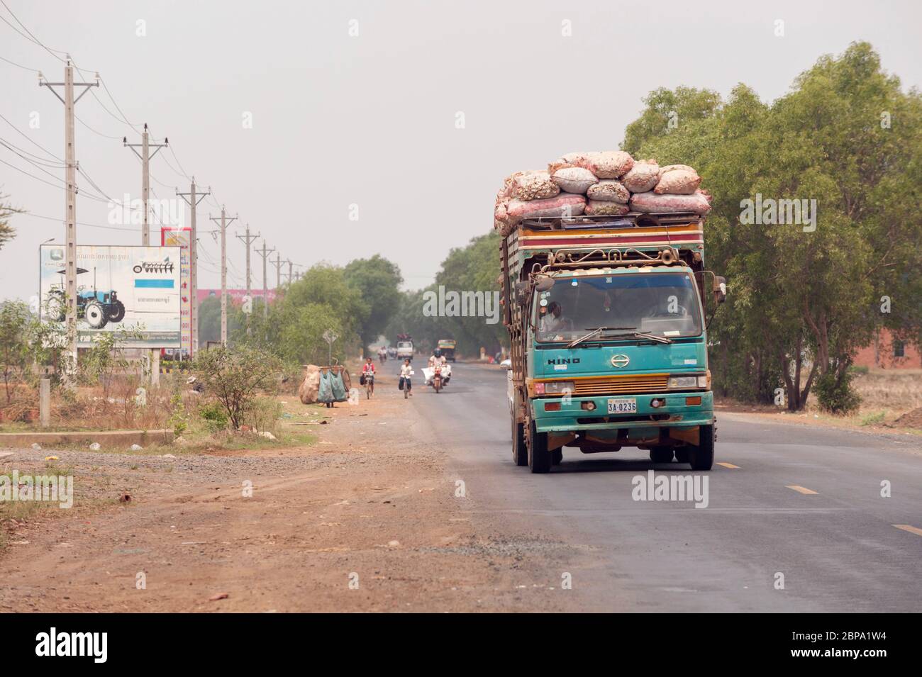 Goods lorry on the main road. Central Cambodia, Southeast Asia Stock ...