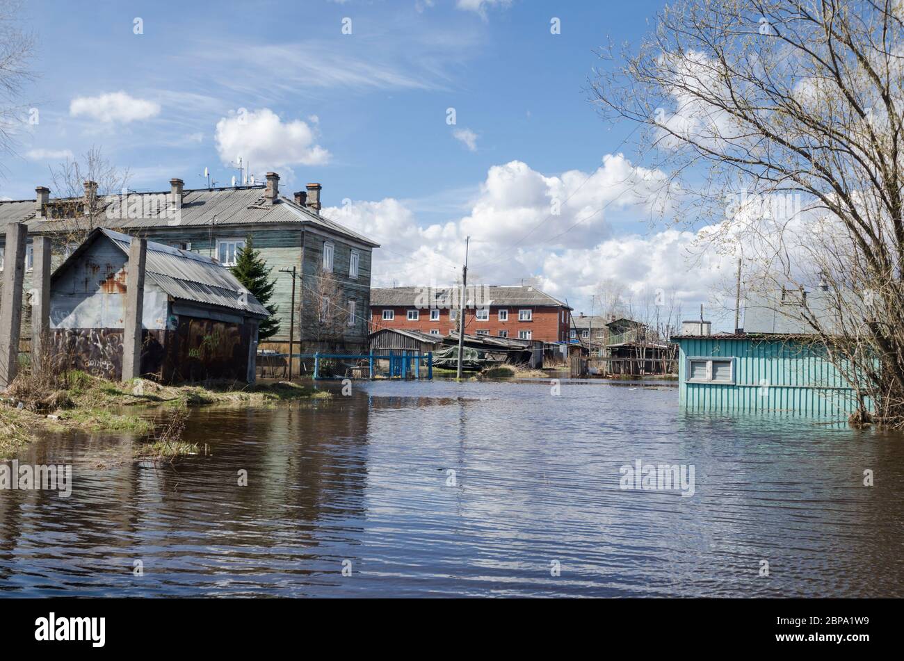 High water in Russia. Flooded residential buildings and farm buildings ...