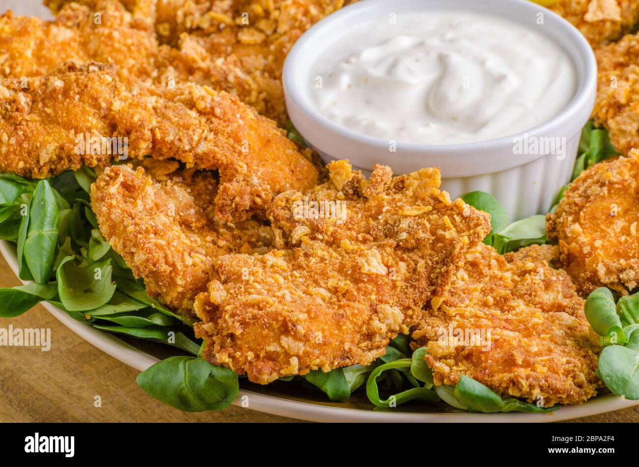 Crispy chicken strips bbq sauce hi-res stock photography and images - Alamy