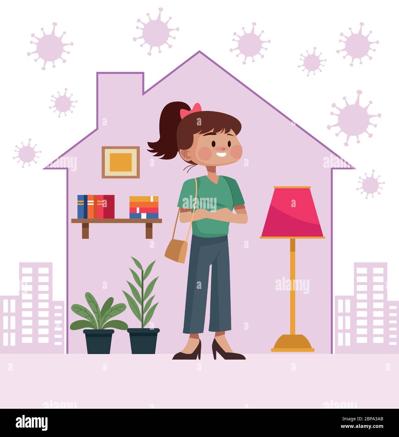 woman stay at home inside house Stock Vector Image & Art - Alamy