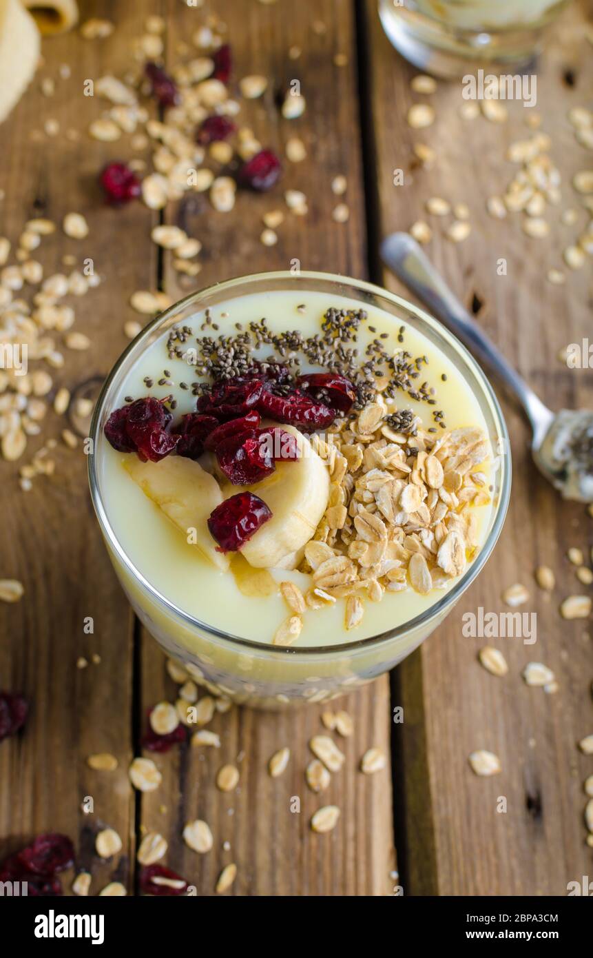 Bio healthy breakfast - granola with greek yogurt, mango chutney and ...