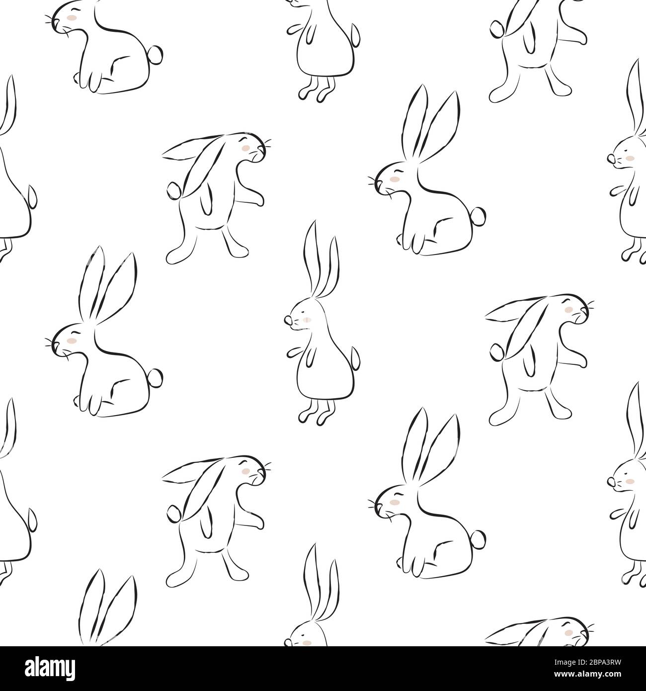 Sketch rabbit seamless pattern vector background. Monochrome bunnies ...