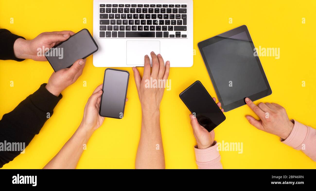 multi-screening with group of people Stock Photo - Alamy