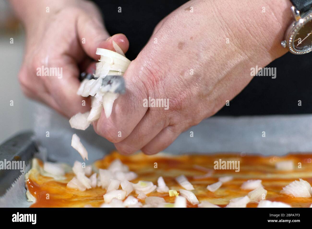 Chef adding mozzarella on top hi-res stock photography and images - Alamy