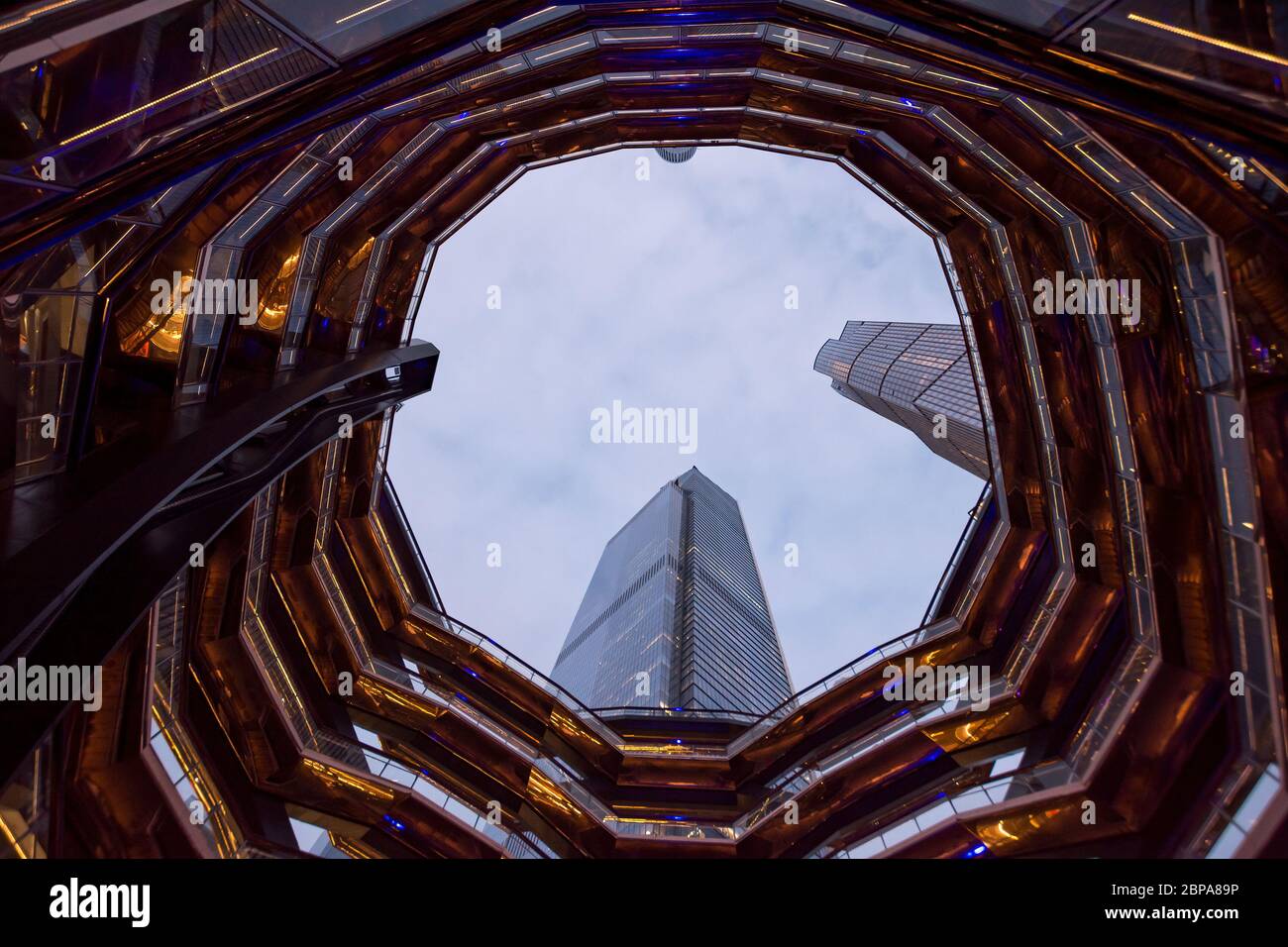 New York City, NY, USA - December 4 , 2019. Worm's eye view with The ...