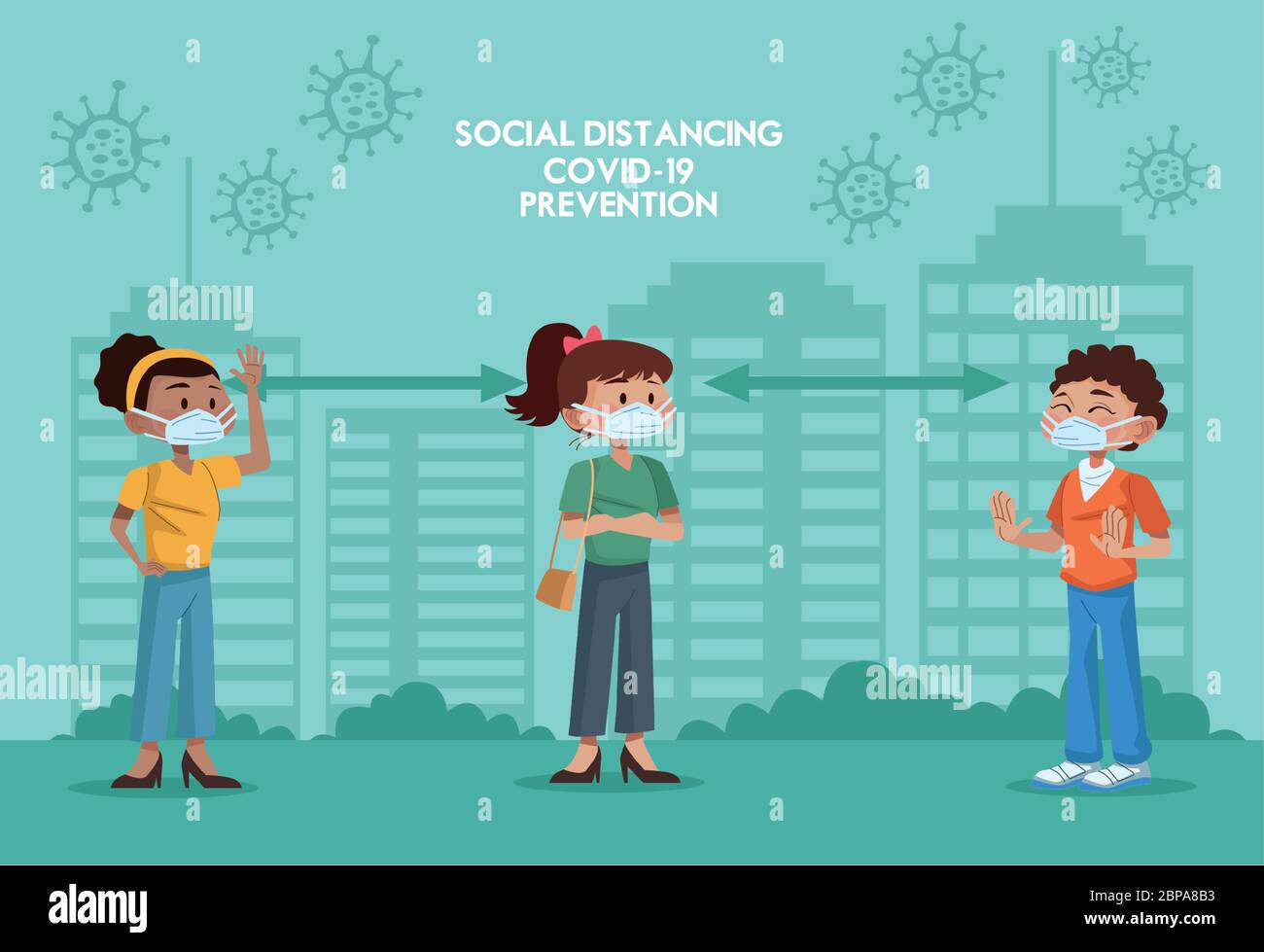 people using face masks and practicing social distance on the city ...