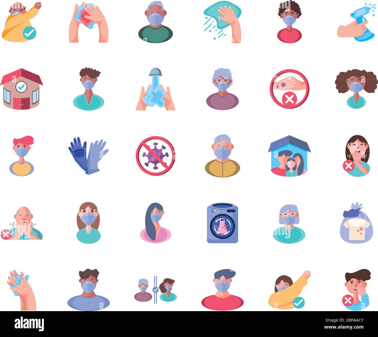 set of icons with methods of prevention of coronavirus infection vector ...