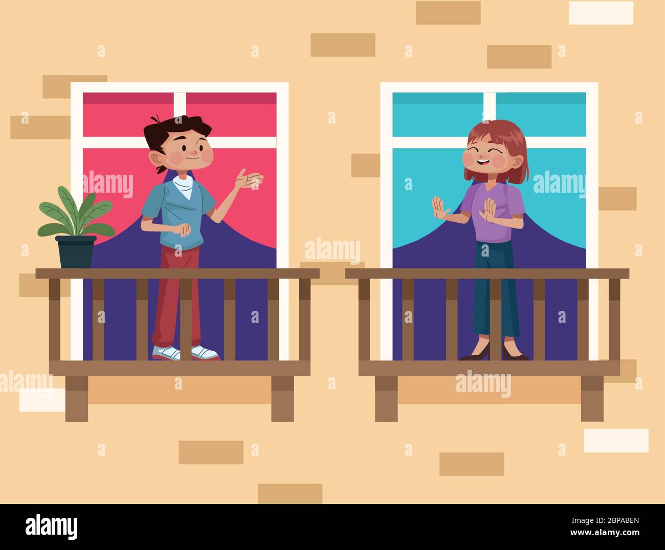 couple on house balcony scene Stock Vector Image & Art - Alamy