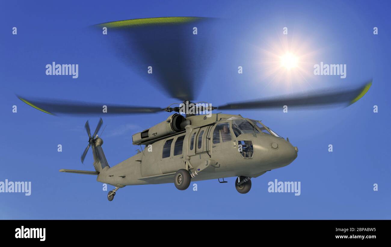 Helicopter in flight, military aircraft, army chopper flying in sky ...
