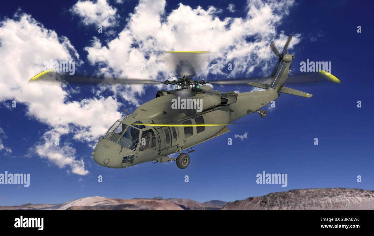 Helicopter in flight, military aircraft, army chopper flying in sky ...