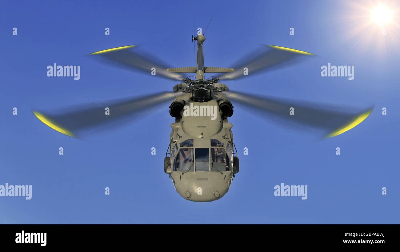 Helicopter in flight, military aircraft, army chopper flying in sky ...