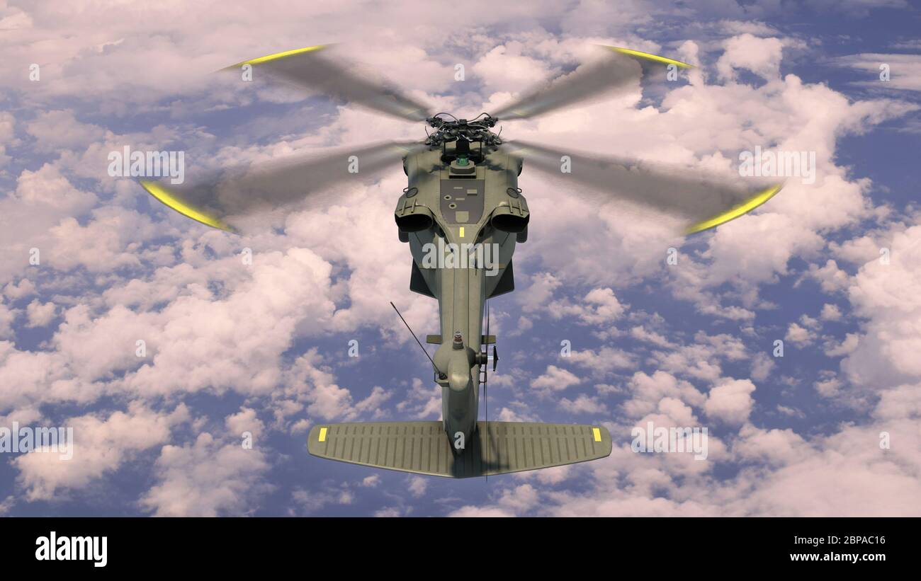 Helicopter in flight, military aircraft, army chopper flying in sky ...