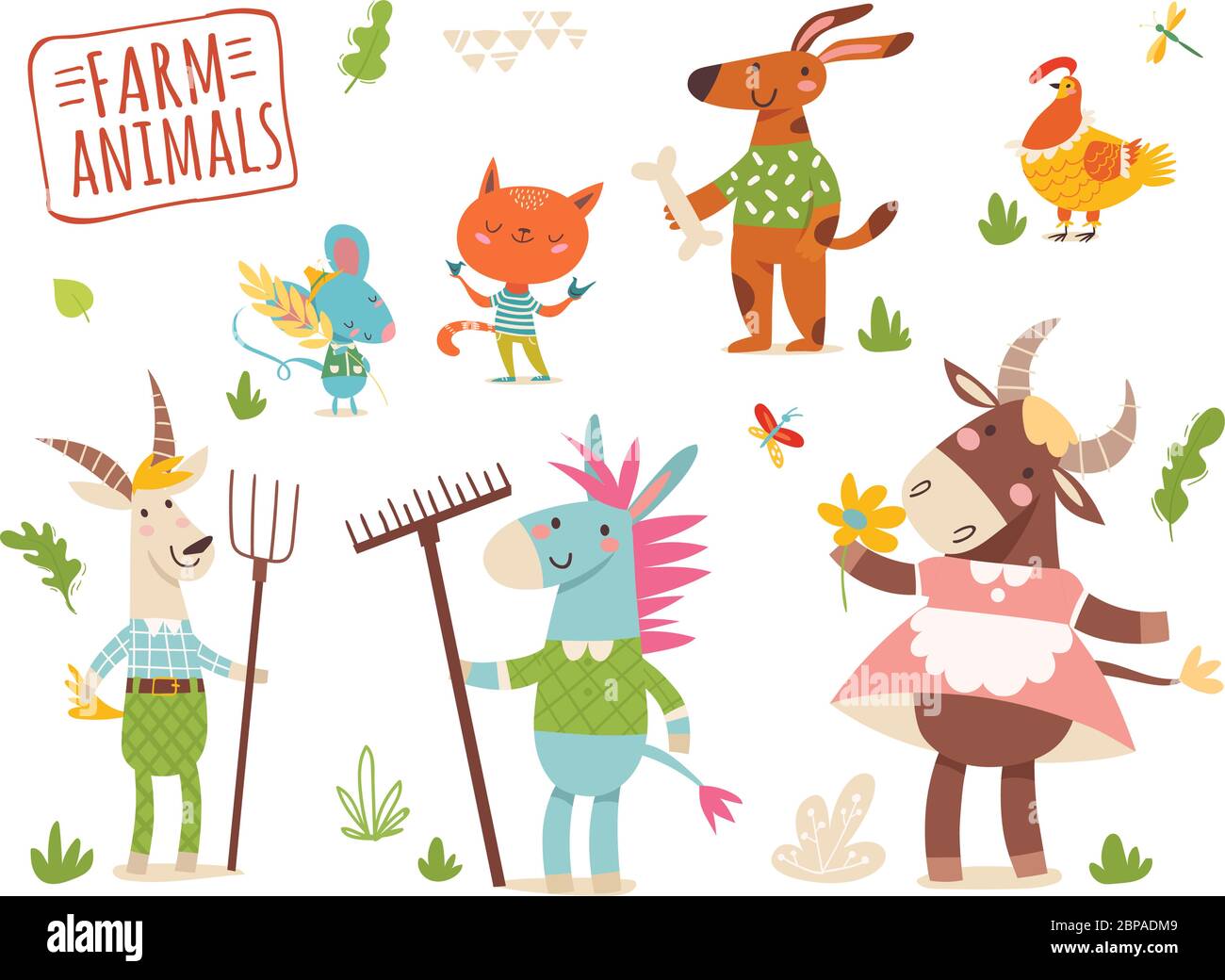 Set of funny hand drawn farm country animals Stock Vector Image & Art ...