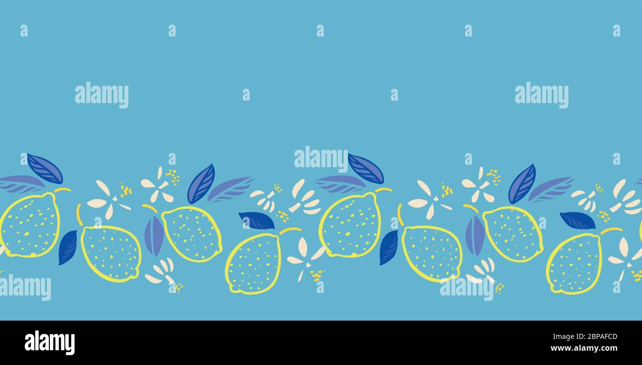 Vector tropical graphic mediterranean summer lemon repeating border ...