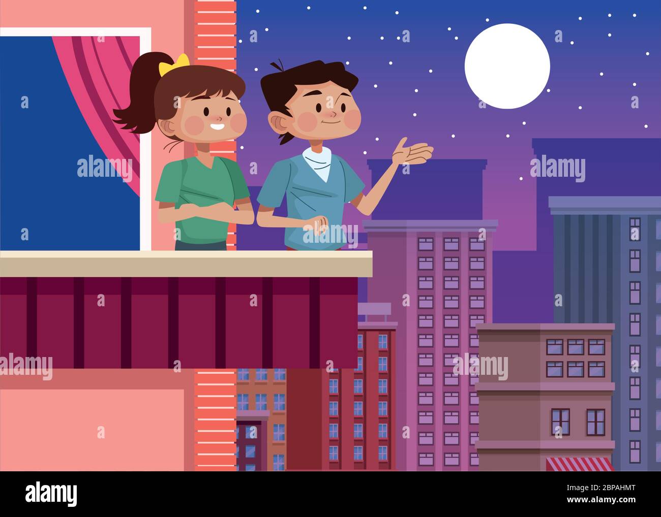 couple on house balcony scene Stock Vector Image & Art - Alamy